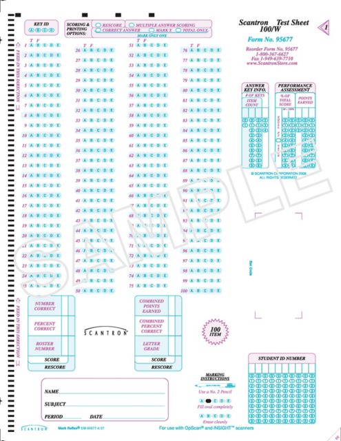 Scantron Dm Test Sheet 100/W | Northwest Technical College – Northwest ...